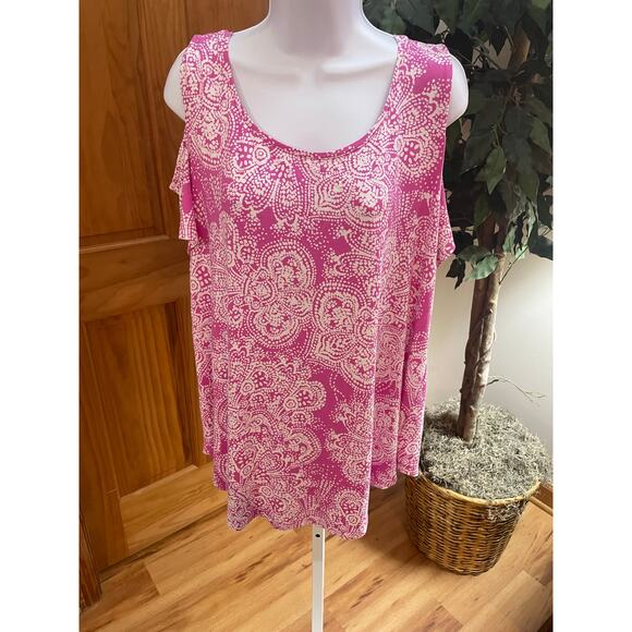 JM Collection | Tops | Jm Collection Cold Shoulder Tunic Pink White ...